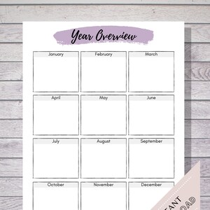 Year Overview, Yearly Planner, Planner Printable, Yearly Overview ...