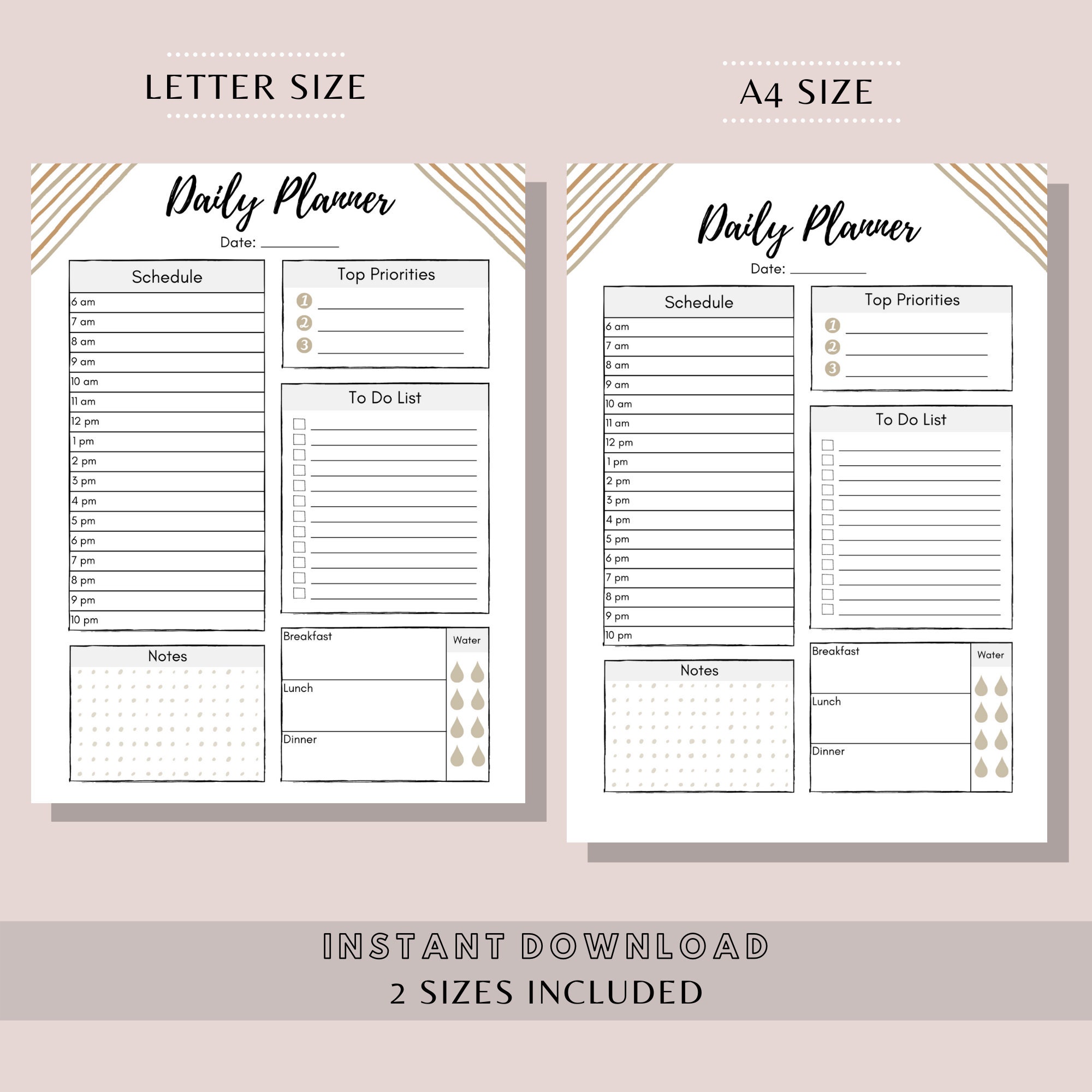 Daily Planner Page Printable Day Plan Daily Planner Page - Etsy
