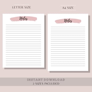 Notes Page Printable, Lined Note Paper, Notes Page Planner, Printable ...