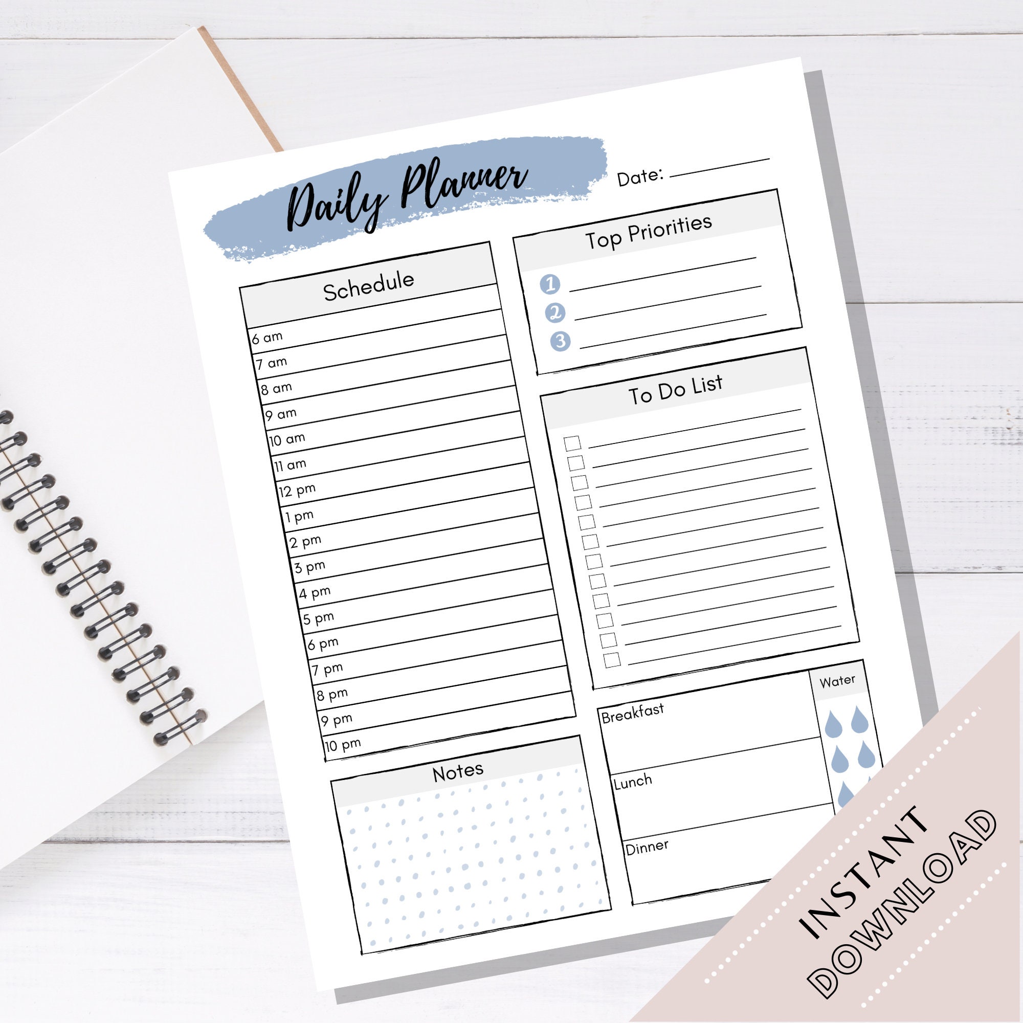Daily Planner Page Printable Day Plan Daily Planner Page - Etsy