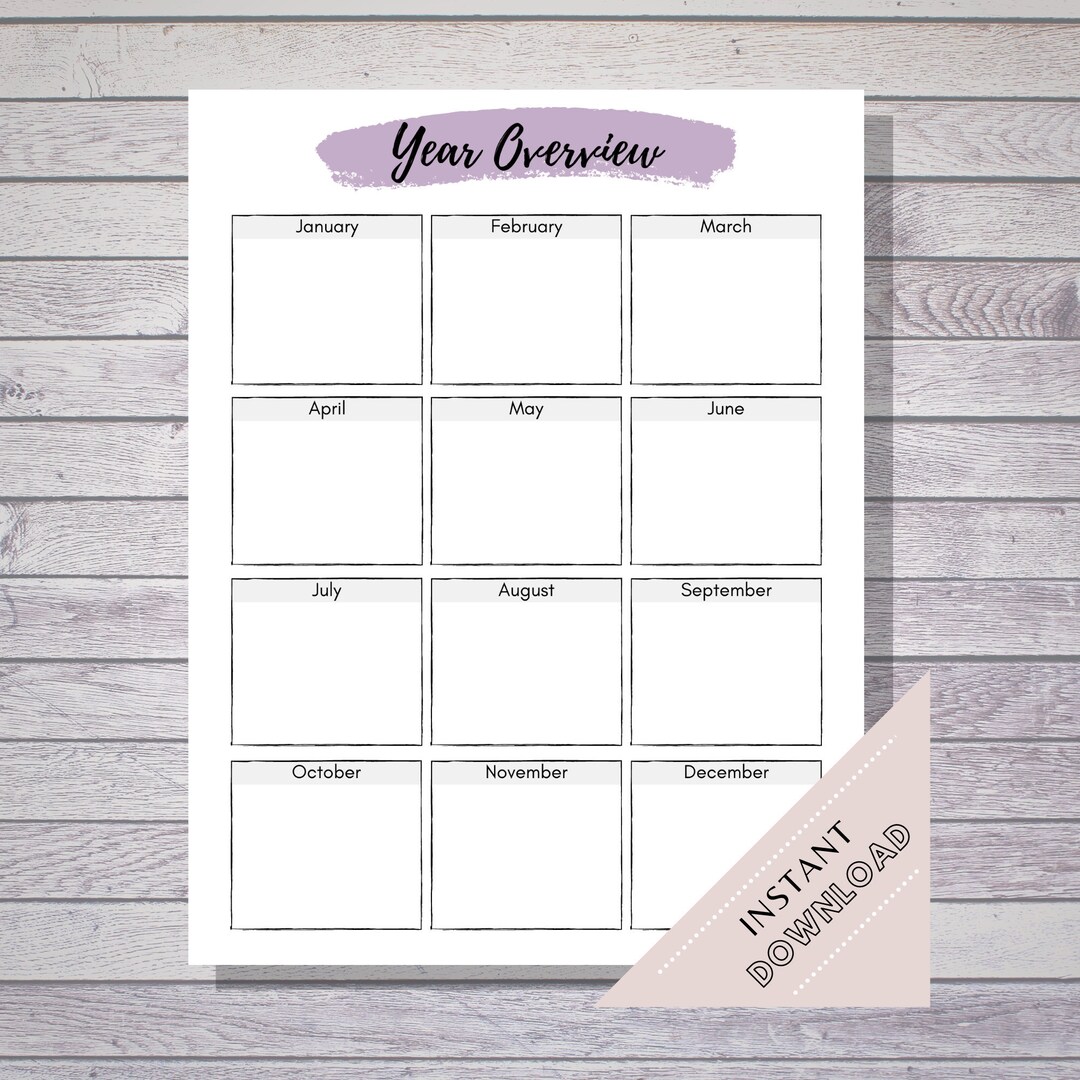 Year Overview, Yearly Planner, Planner Printable, Yearly Overview ...