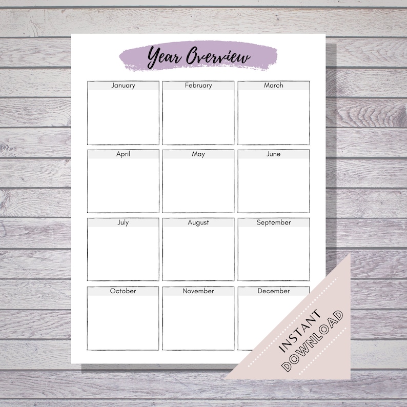 Year Overview, Yearly Planner, Planner Printable, Yearly Overview ...