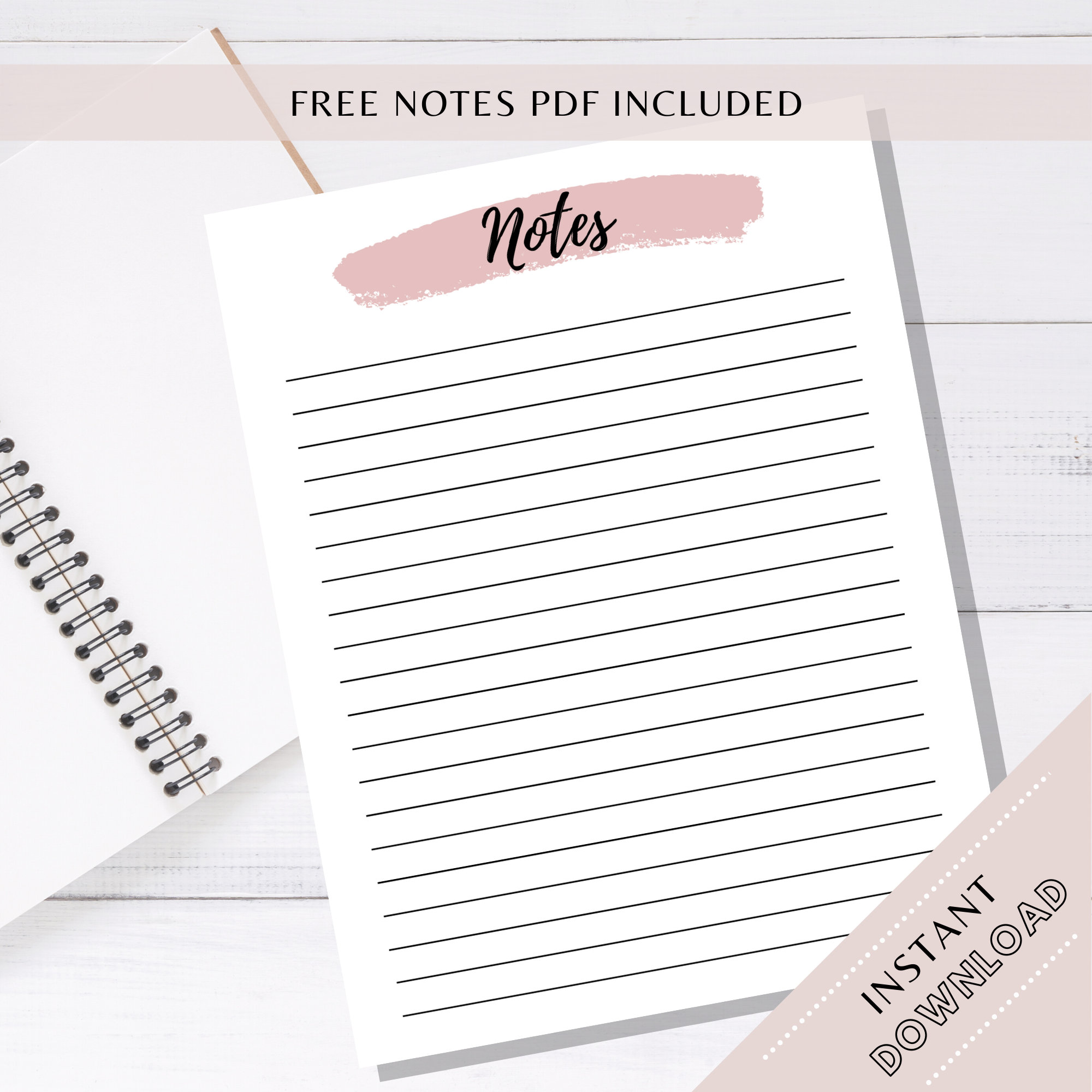 Notes Page Printable, Lined Note Paper, Notes Page Planner, Printable ...