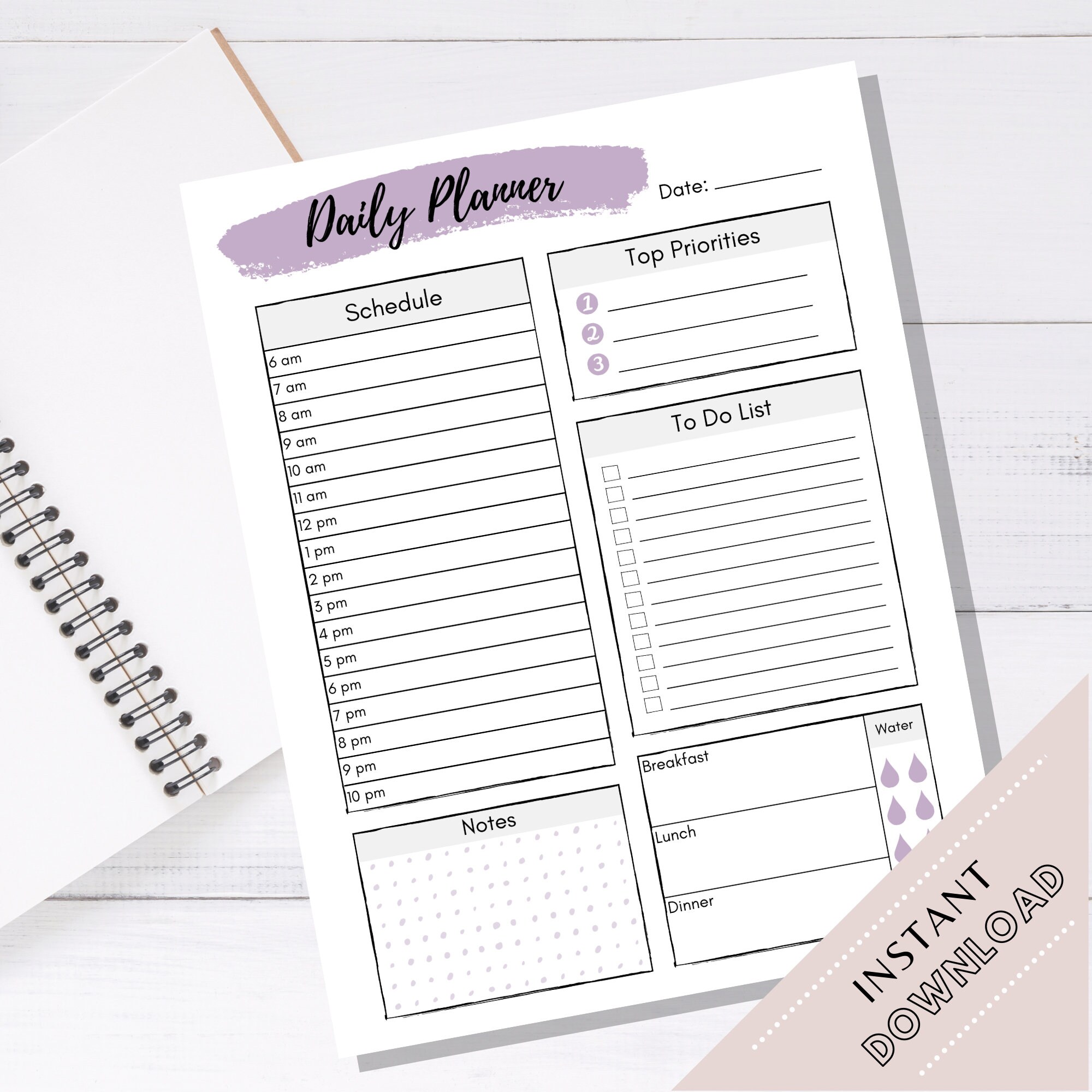 Daily Planner Page, Printable Day Plan, Daily Planner Page, Day Planner ...