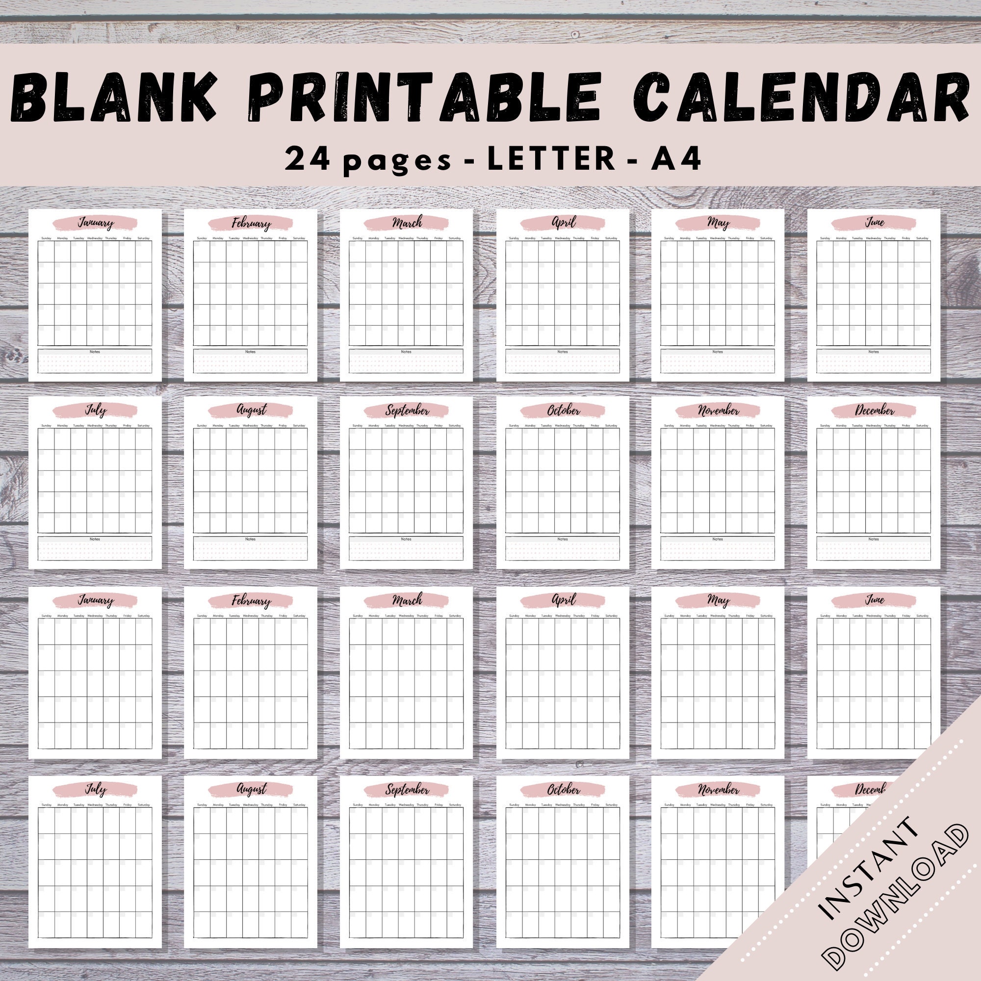 Blank Calendar, Calendar Printable, Printable Planner, Monthly Planner ...