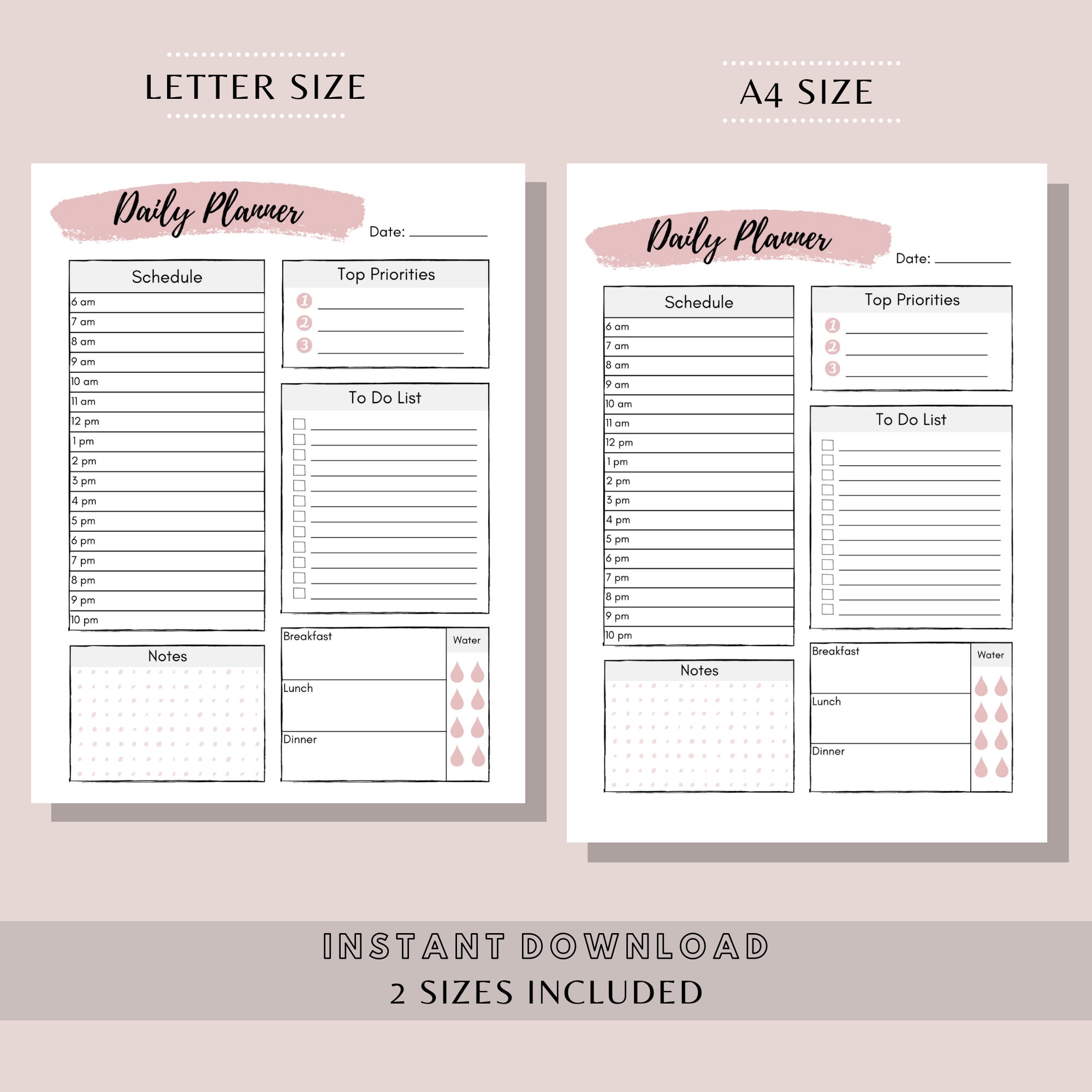 Daily Planner Page, Printable Day Plan, Daily Planner Page, Day Planner ...