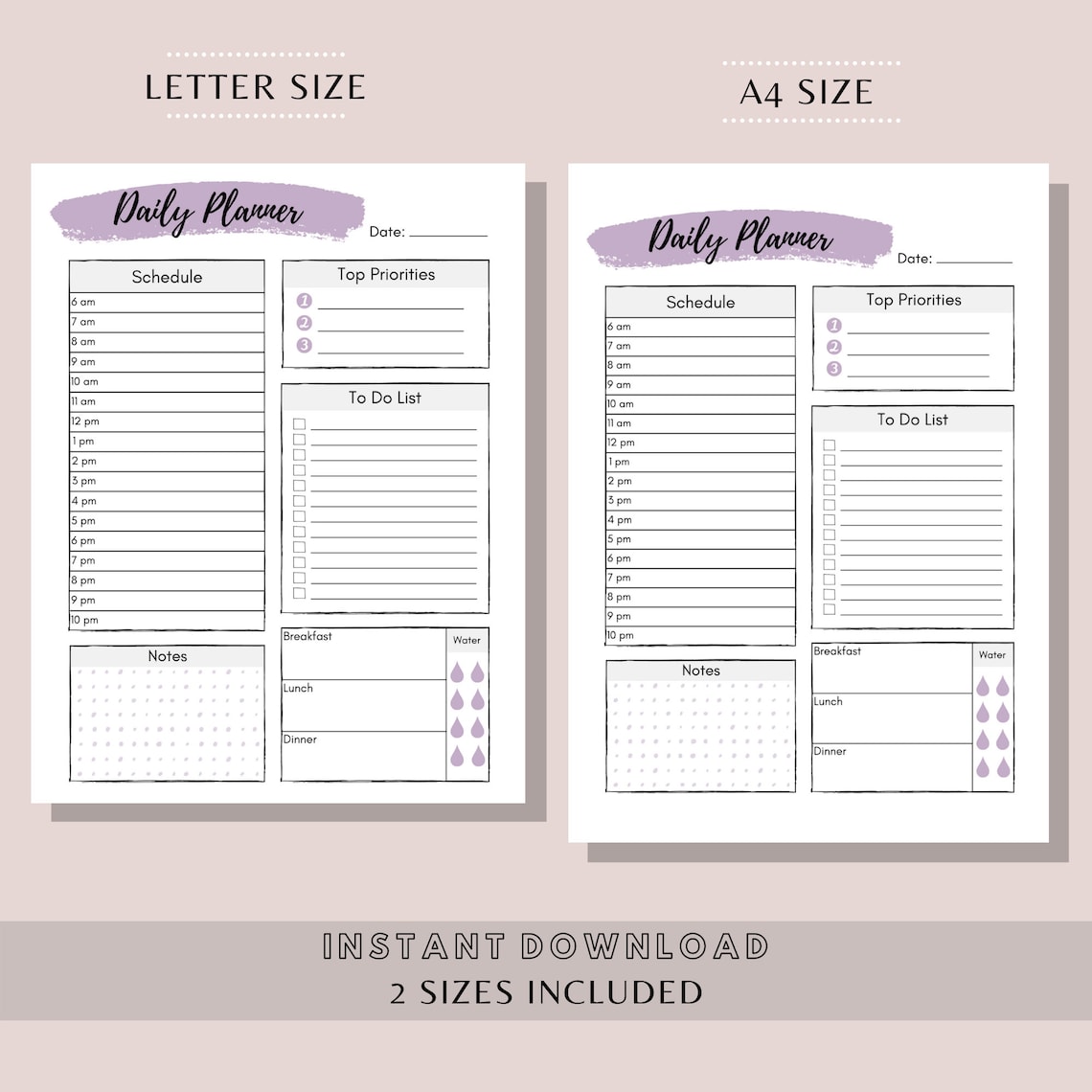 Daily Planner Page, Printable Day Plan, Daily Planner Page, Day Planner ...