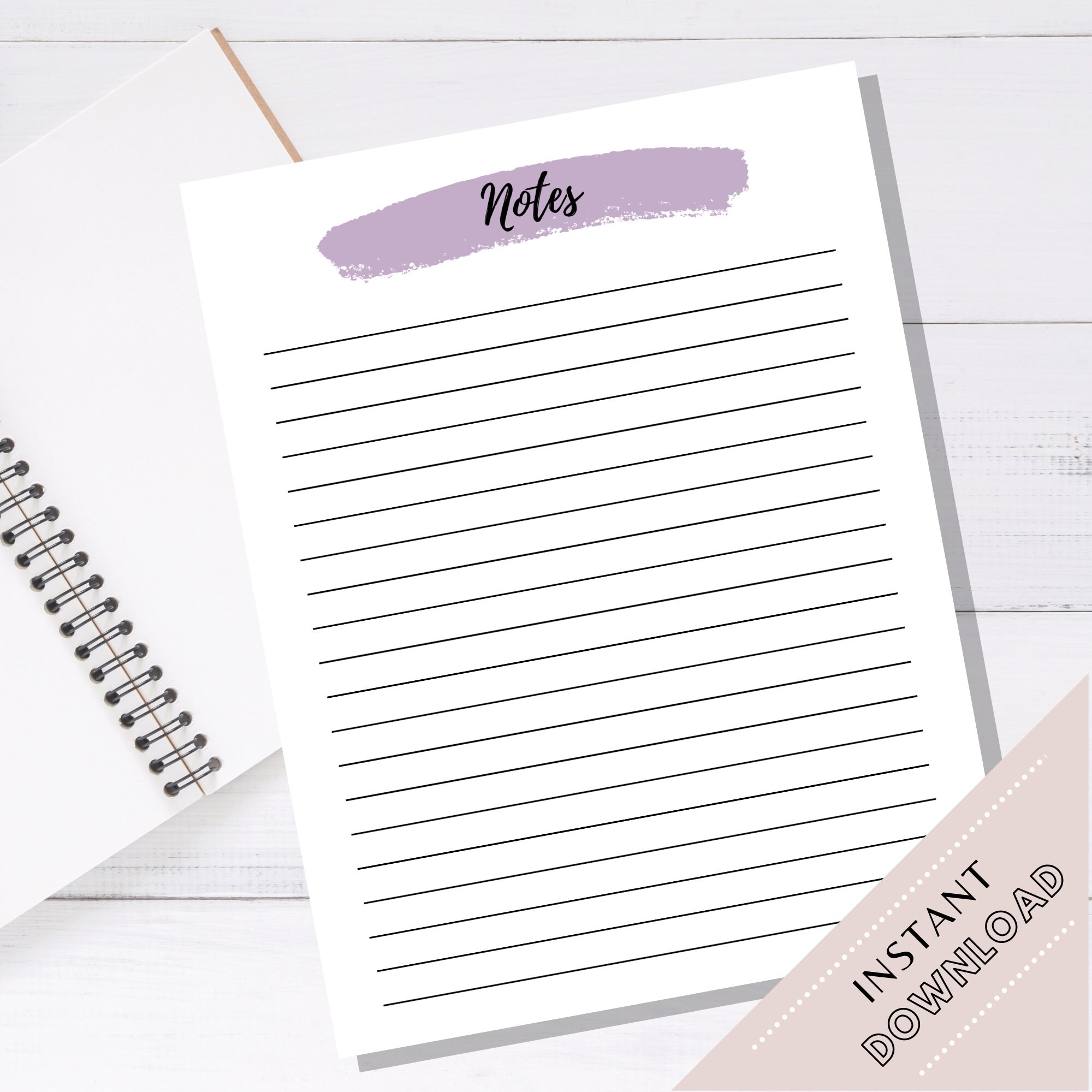 Notes Page Printable, Lined Note Paper, Notes Page Planner, Printable ...