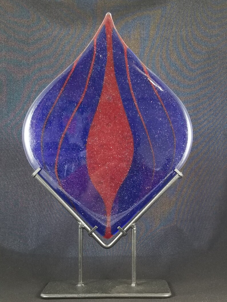 RED and BLUE FLAME, Tear Drop, Fused Glass, Stained Glass, Glass Decor ...