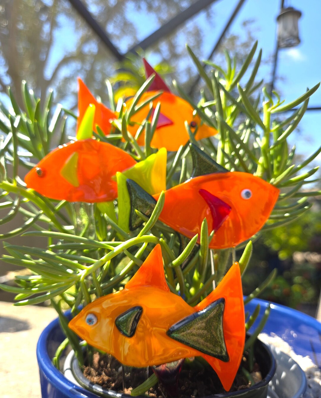 Colorful Fish Suncatcher Plant Stake | Fused Glass Art | Garden Art ...