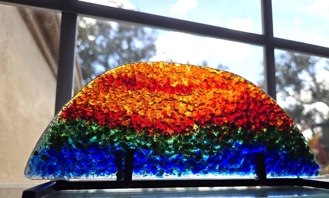 Fused Glass Textured Sunset Suncatcher: Handmade Window Art With ...