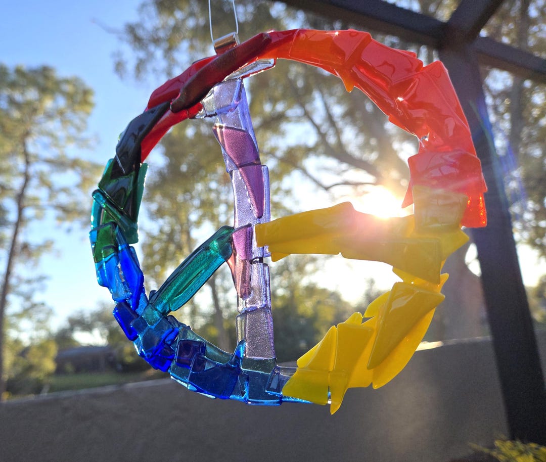 Rainbow Fused Glass Peace Sign - Handmade Suncatcher Wall Art - Etsy