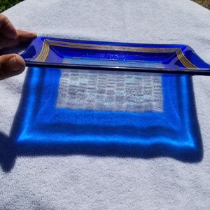 BLUE & GOLD Tray 9"x5" , Fused Glass, Modern Décor Art - Etsy