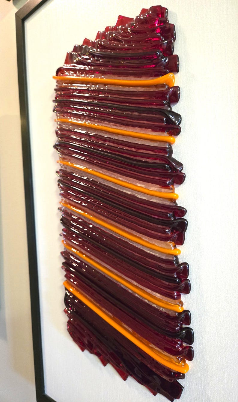 Fused Glass Wall Art: Red & Orange Modern Sculpture, Handmade - Etsy