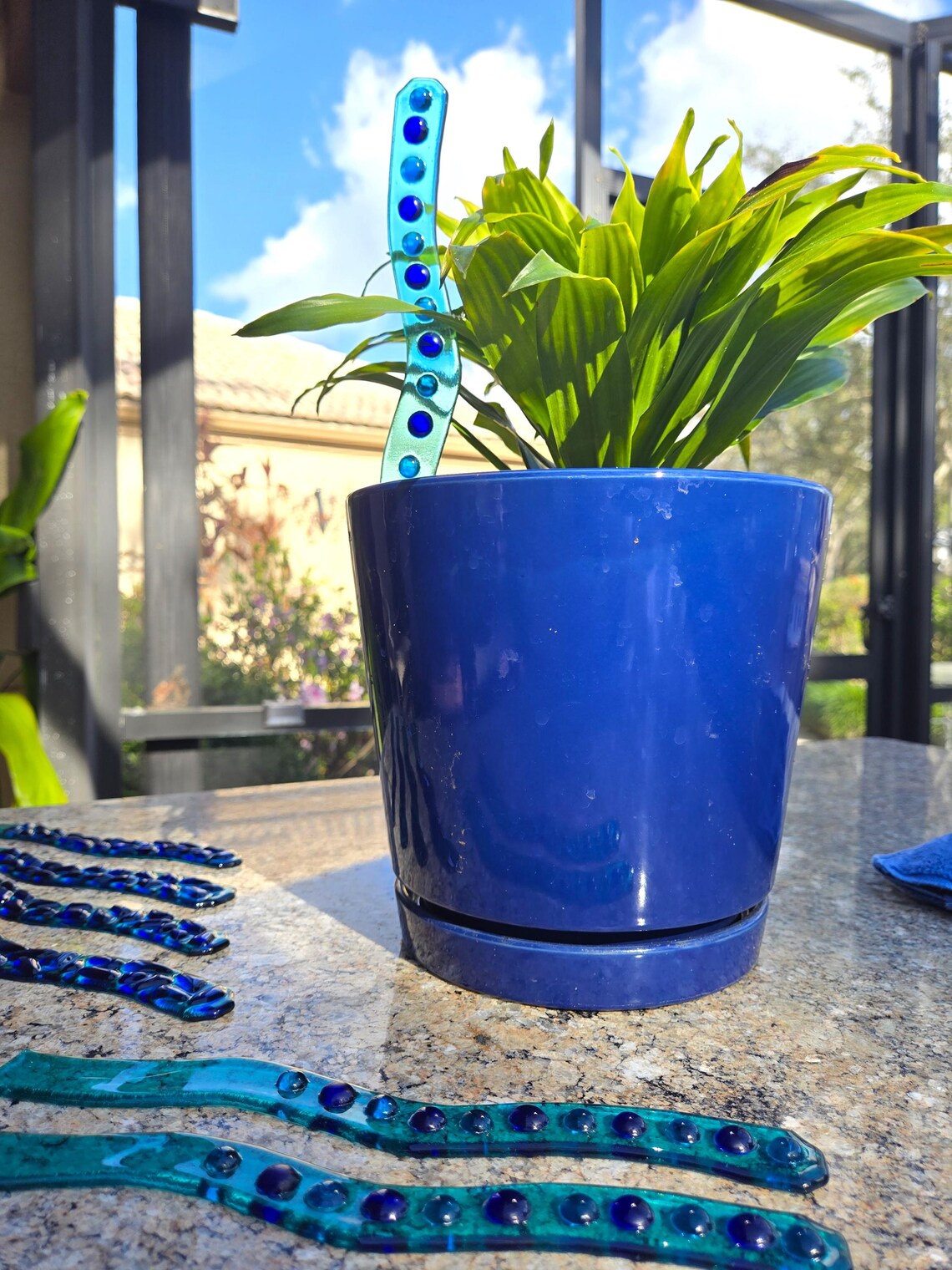 Ocean Blue Fused Glass Plant Stake: Handmade Garden Art - Etsy