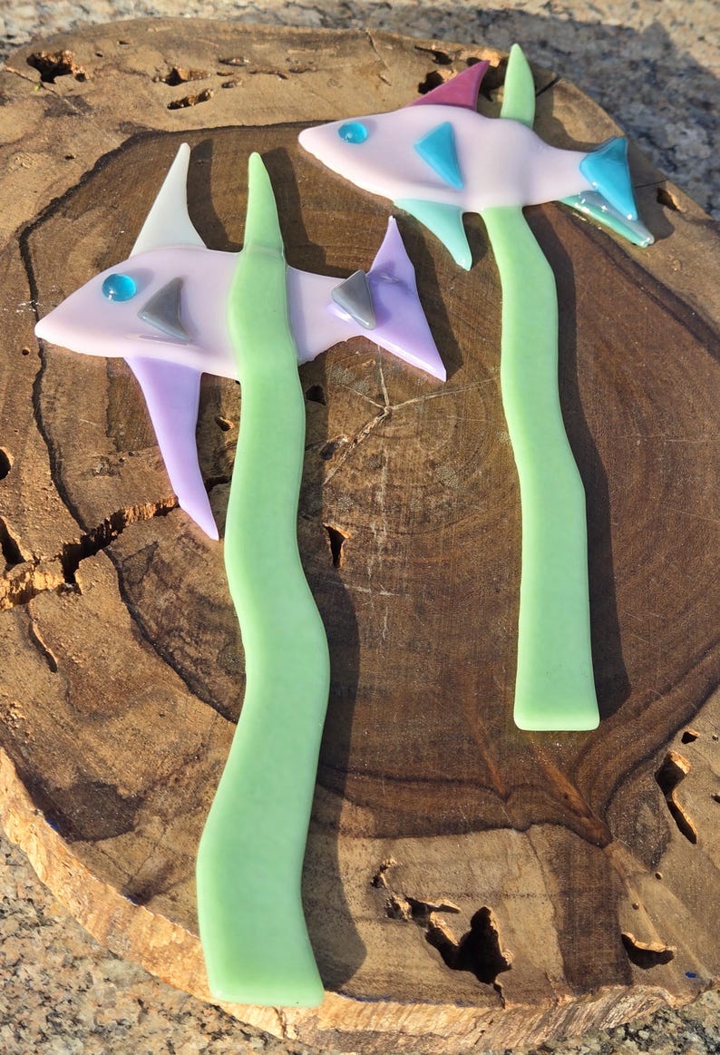 Pastel Fish Suncatcher Plant Stake: Fused Glass Garden Art - Etsy