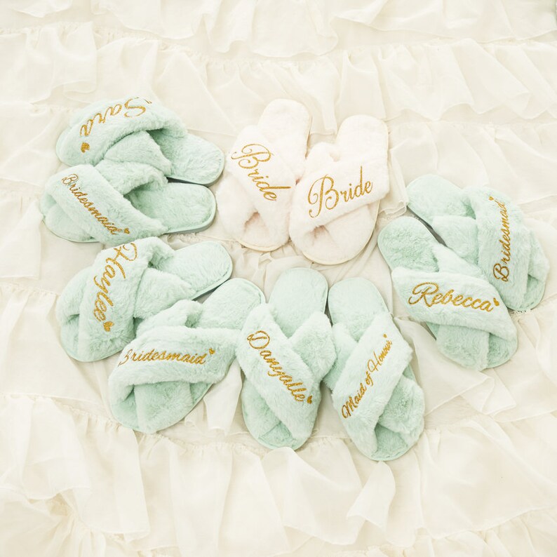 Custom Fluffy Slippers, Fluffy Cross Slippers, Custom Bride Slippers ...