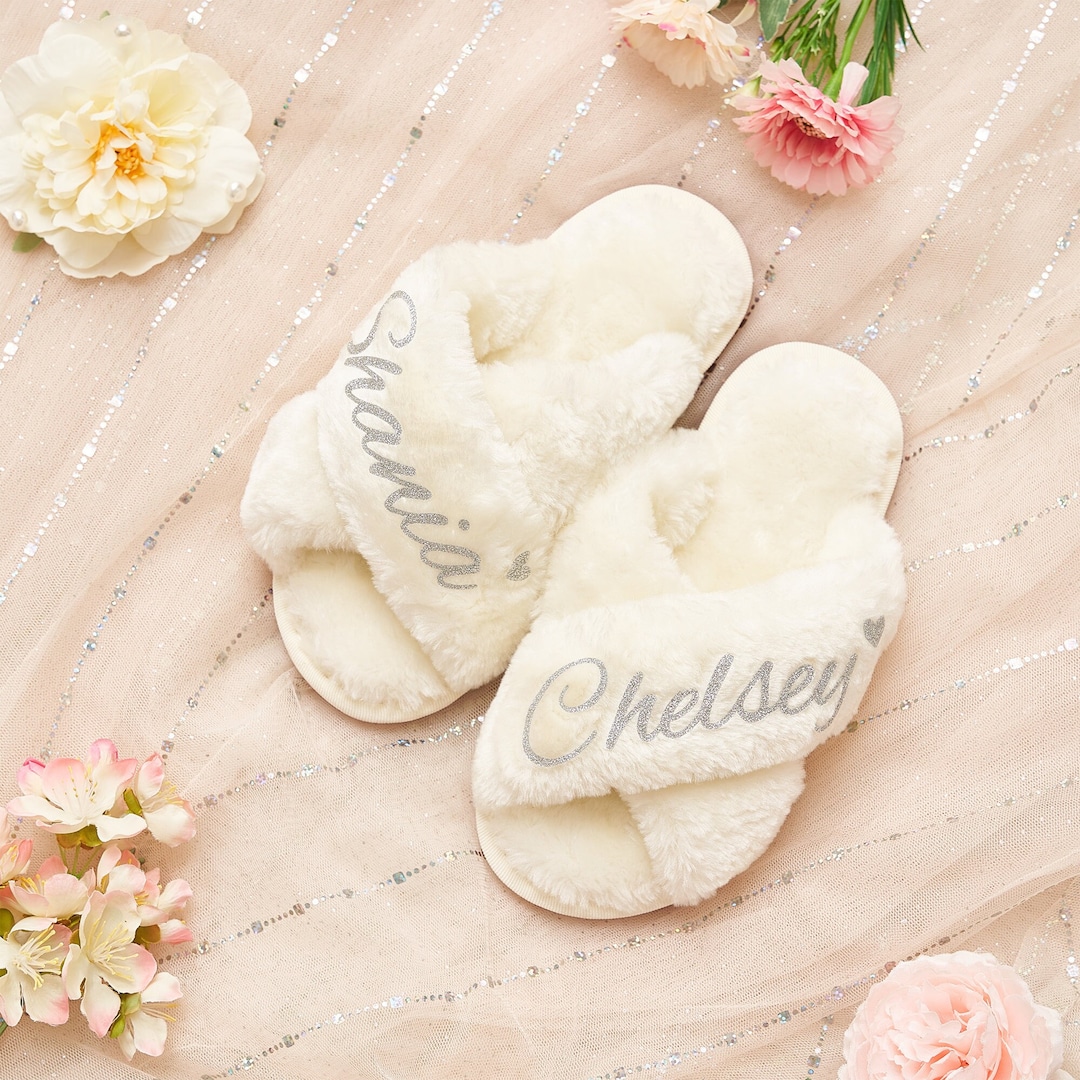 Personalized Kid Slippers, Flower Girl Slippers ,custom Fluffy Slippers ...