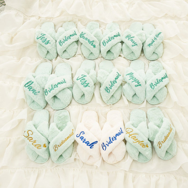 Custom Fluffy Slippers, Fluffy Cross Slippers, Custom Bride Slippers ...