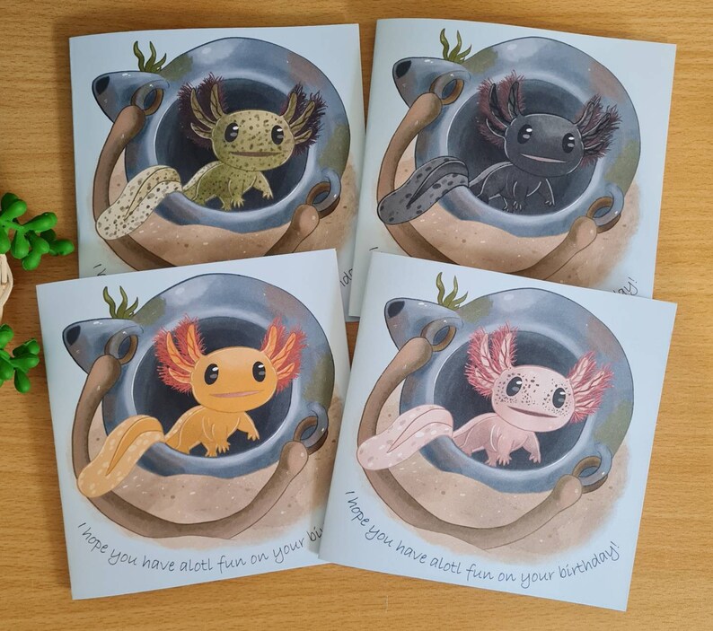 Axolotl Birthday Card Axolotl Cards Cute Animal Cards - Etsy