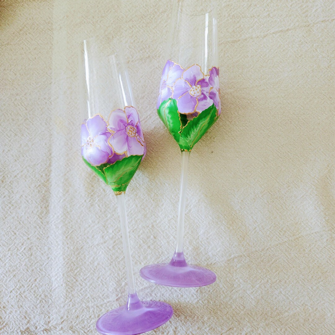 Hand Painted Crystal Wedding Flutes: Violets, February Birth Flower ...