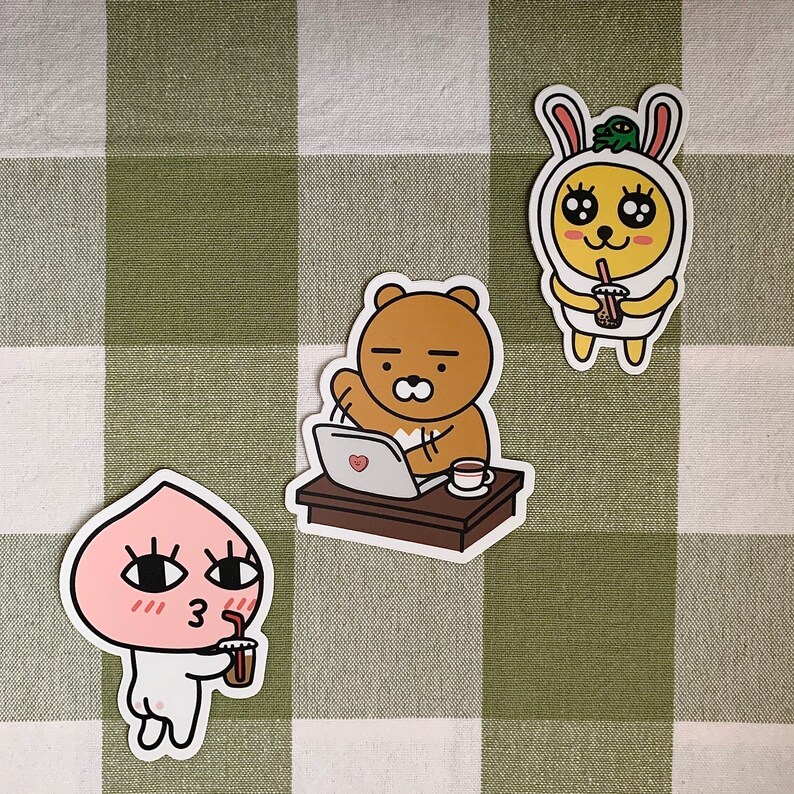 Kakao Friends Stickers | Cafe Ryan, Boba Muzi & Con, Iced Coffee Apeach ...