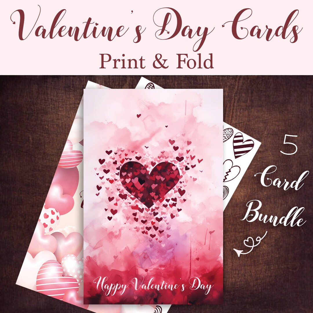 VALENTINES DAY Printable Greeting Cards Download, Print and Fold - Etsy