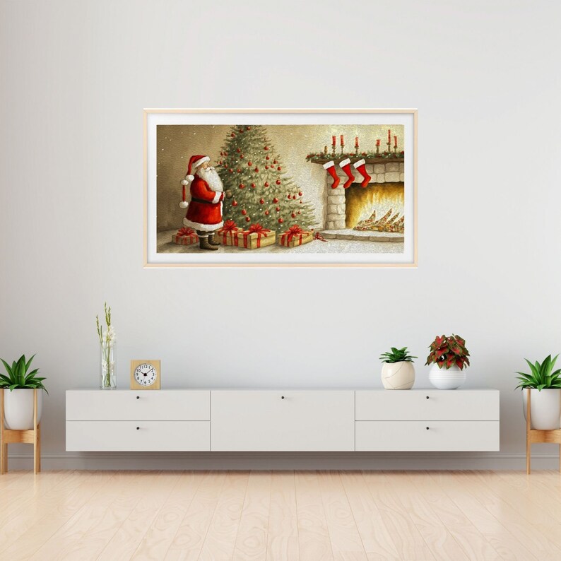 Frame TV Santa Fireplace Art Instant Download Christmas - Etsy