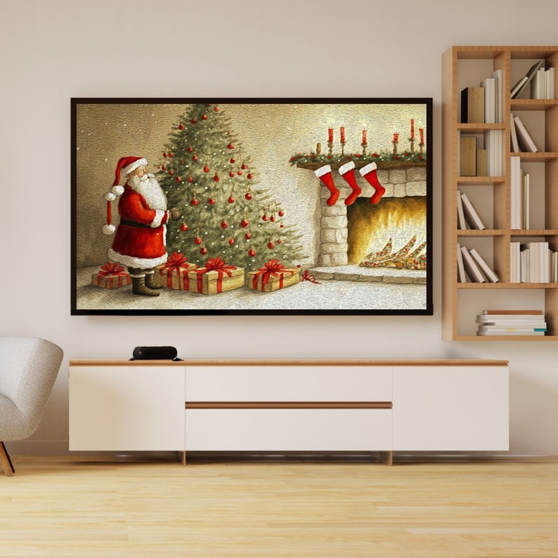 Frame TV Santa Fireplace Art Instant Download Christmas - Etsy