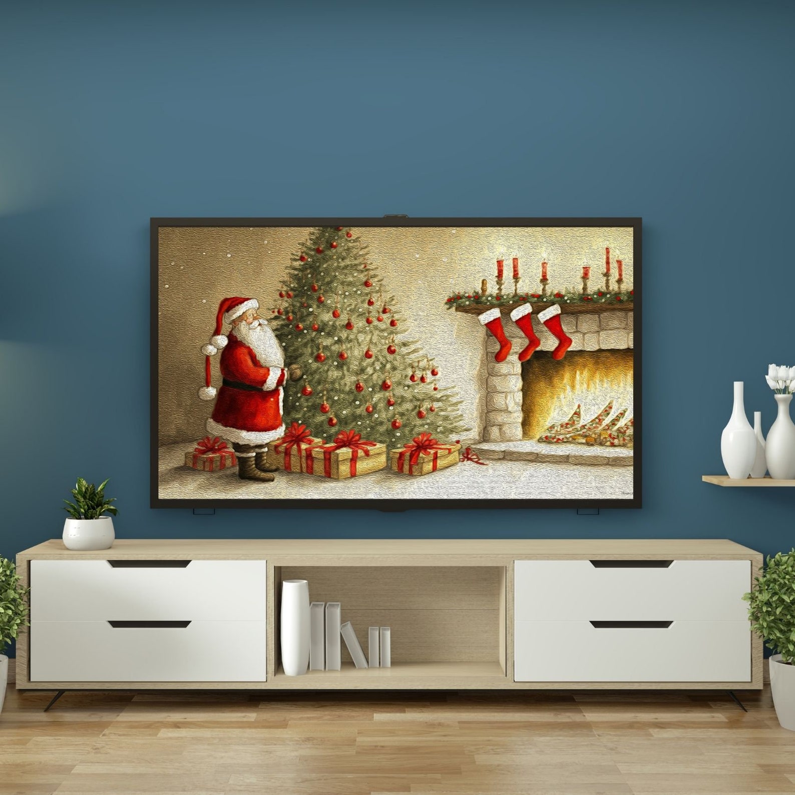 Frame TV Santa Fireplace Art Instant Download Christmas - Etsy