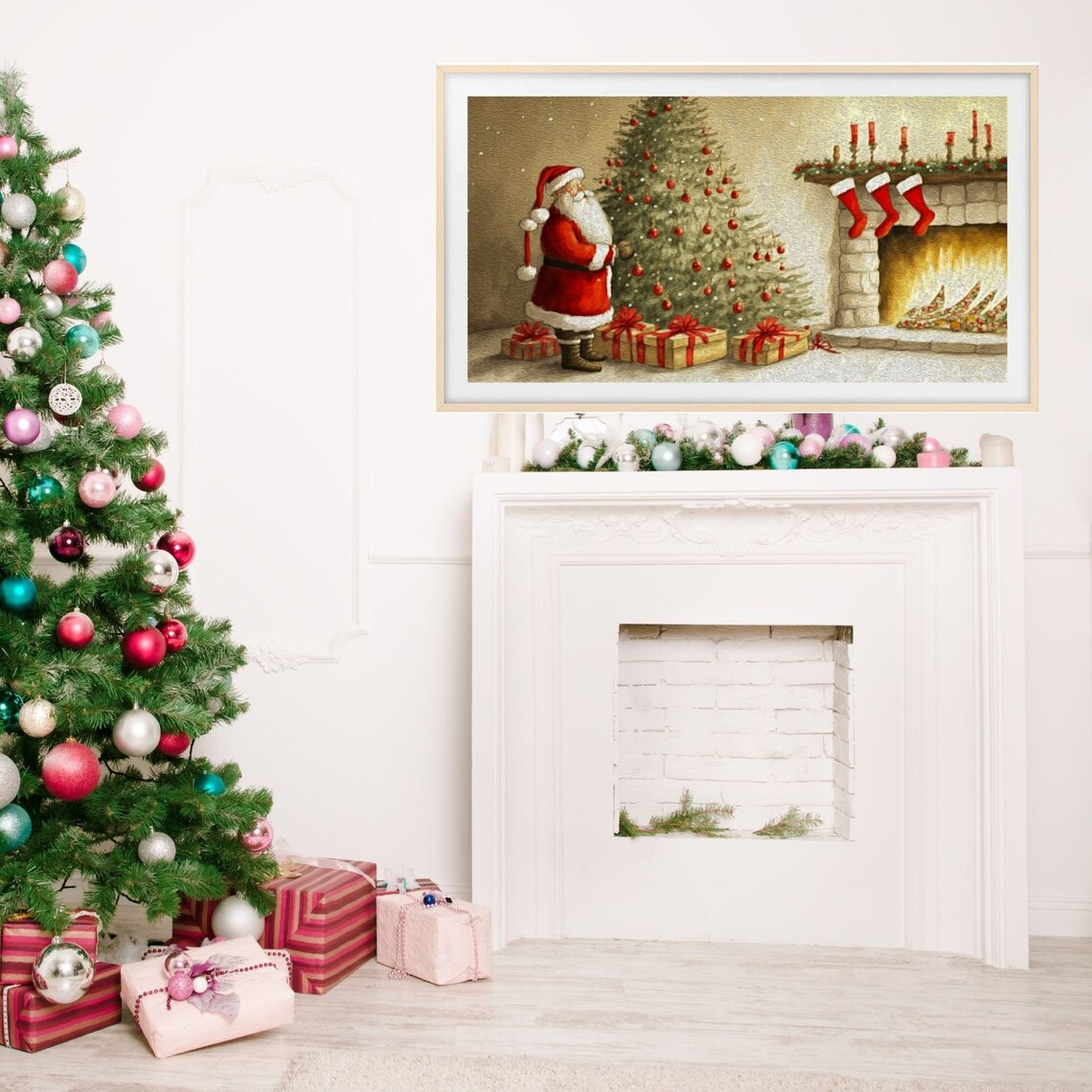 Frame TV Santa Fireplace Art Instant Download Christmas - Etsy