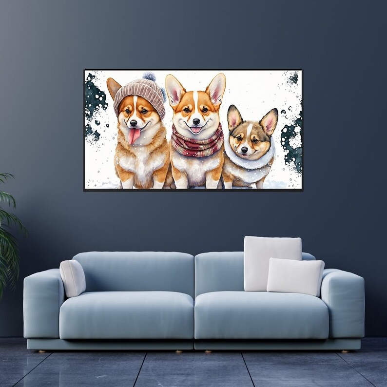Corgi Frame TV Art - Winter Dog Art, Wearing Scarf, Instant Download ...
