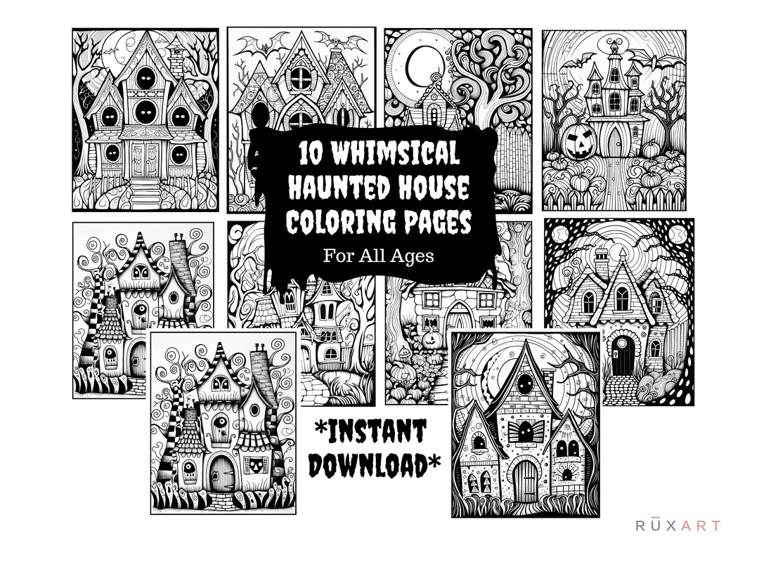 10 Whimsical Haunted House Coloring Pages - 8.5"x11" - Instant Download ...