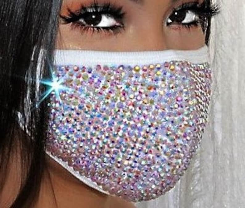 NEW SWAROVSKI WHITE bling face mask bedazzled crystal diamond | Etsy