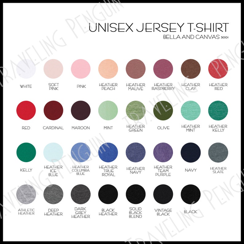 Printify BellaCanvas 3001 Shirts Color Chart Printify Bella | Etsy