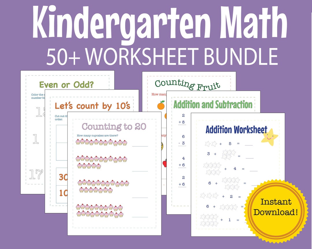 Kindergarten Math 50 Worksheet Bundle, Instant Download, Printable ...