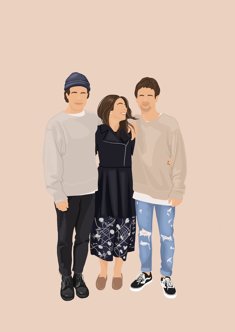 Custom 3 person portrait Digital Illustration Family | Etsy
