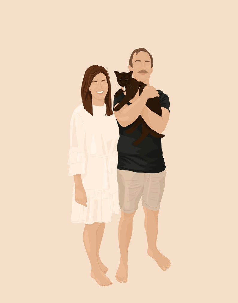 Custom 3 person portrait Digital Illustration Family | Etsy