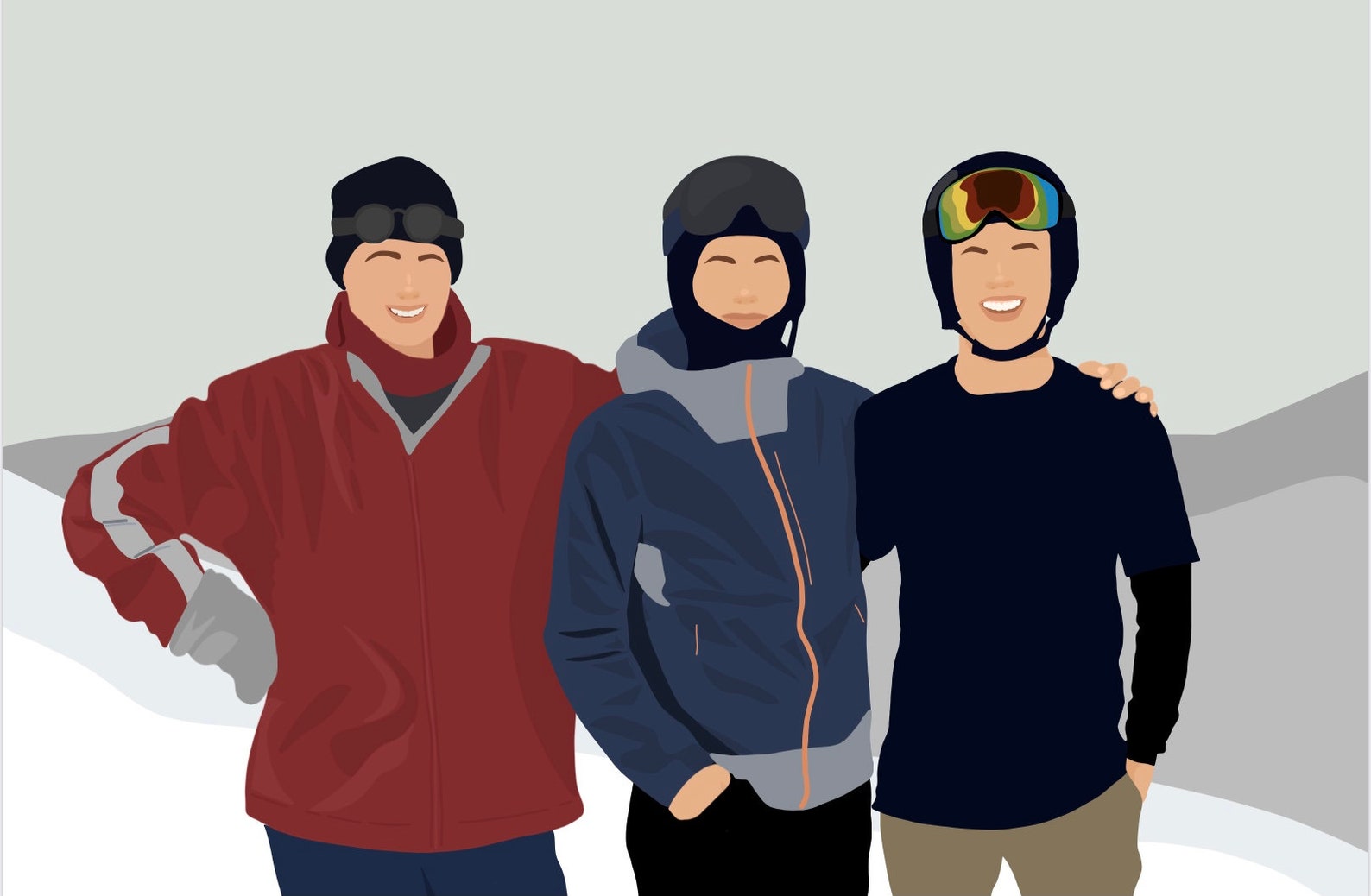 Custom 3 person portrait Digital Illustration Family | Etsy