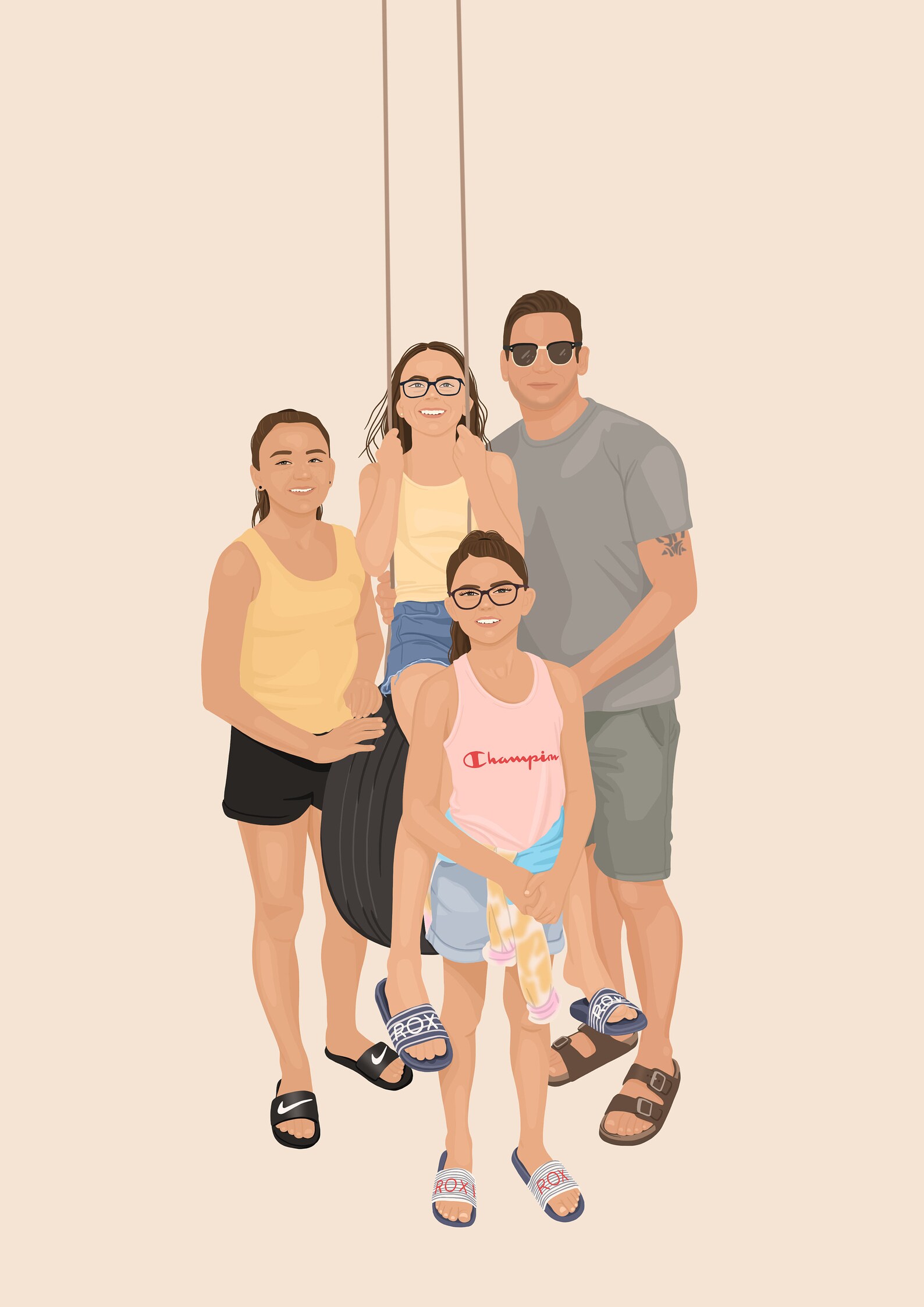 Custom 4 Person Portrait - Digital Illustration ∙ Wedding Party ∙ ...