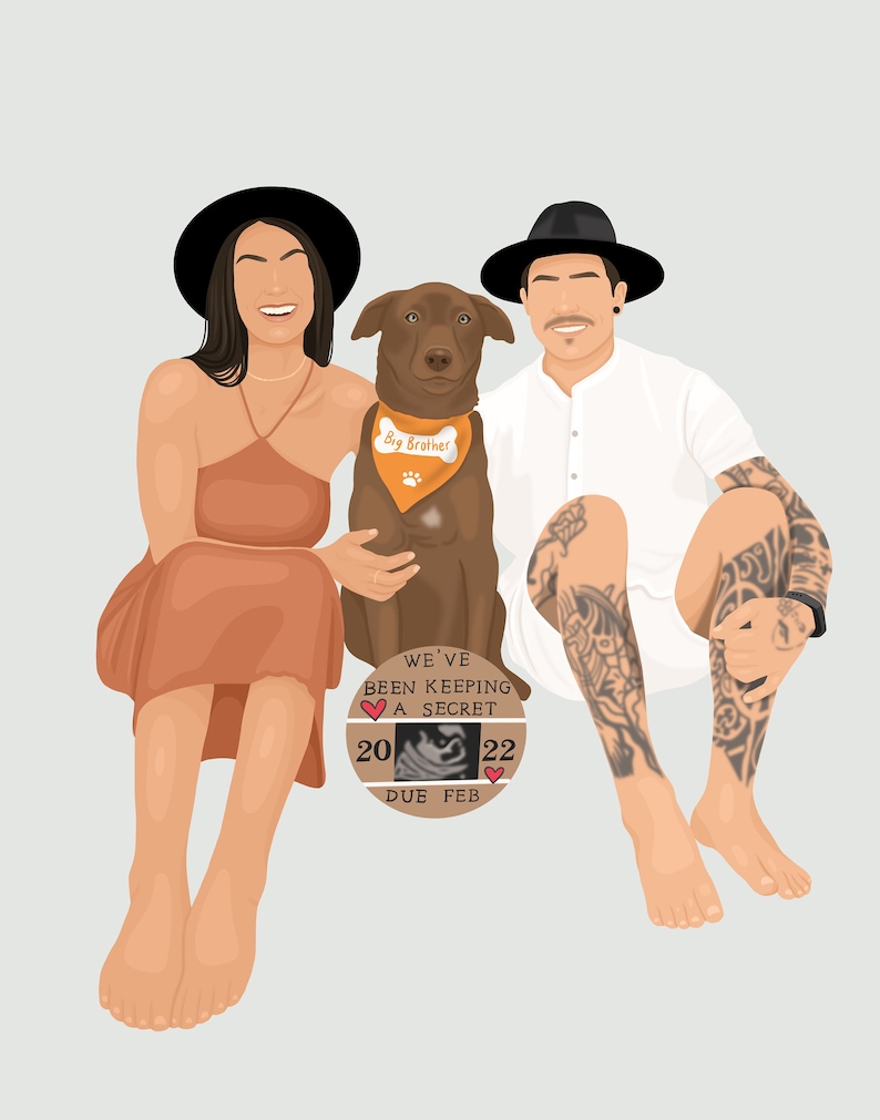 Custom 3 Person Portrait Digital Illustration Family - Etsy