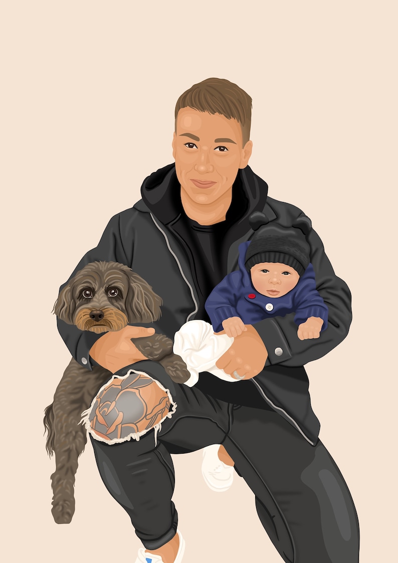Custom 3 Person Portrait Digital Illustration Family Friends Graduation ...