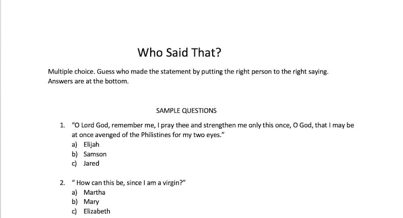 Bible Trivia Who Said That. 100 Quotes to Test Your Bible Knowledge ...