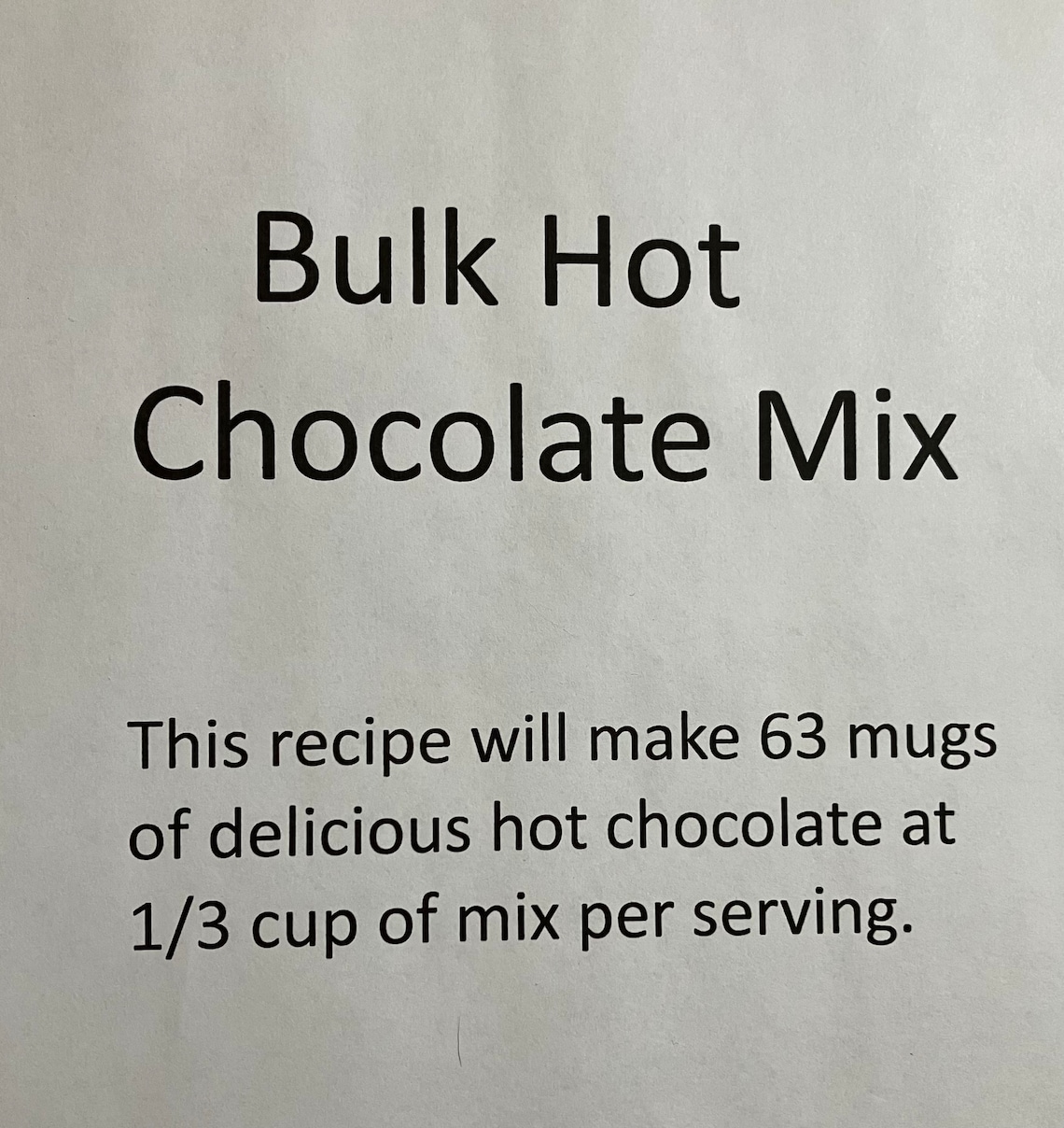 1 Bulk Hot Chocolate Mix Recipe - Etsy