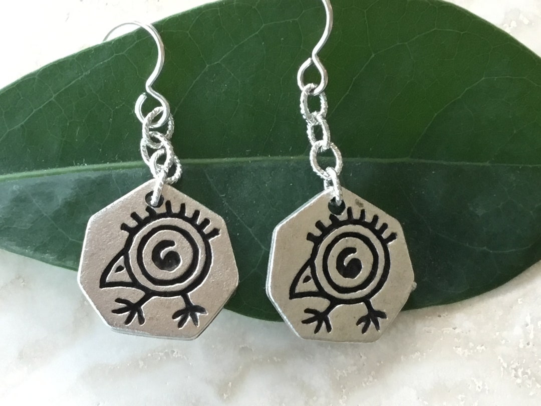 Pewter Disc With “art Bird” Design Earring - Etsy