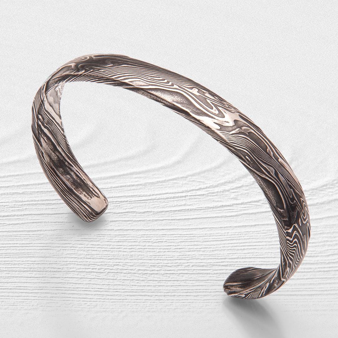 8mm Cuff Bracelet in Etched Damascus Stainless Steel-darkened - Etsy