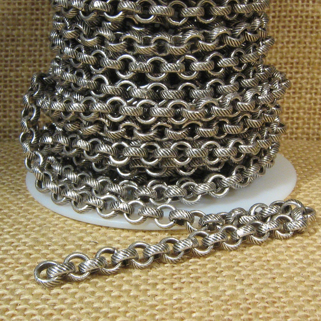 5.6mm Etched Rolo Chain - Antique Silver - 5.6mm Links - CH94-AS ...