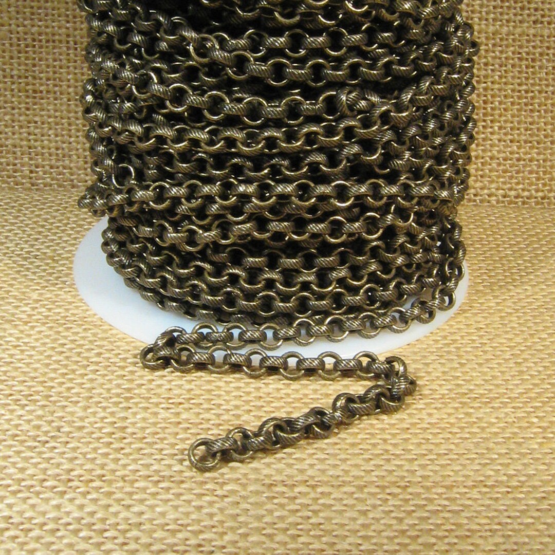 5.6mm Etched Rolo Chain - Antique Brass - 5.6mm Links - CH94-AB ...