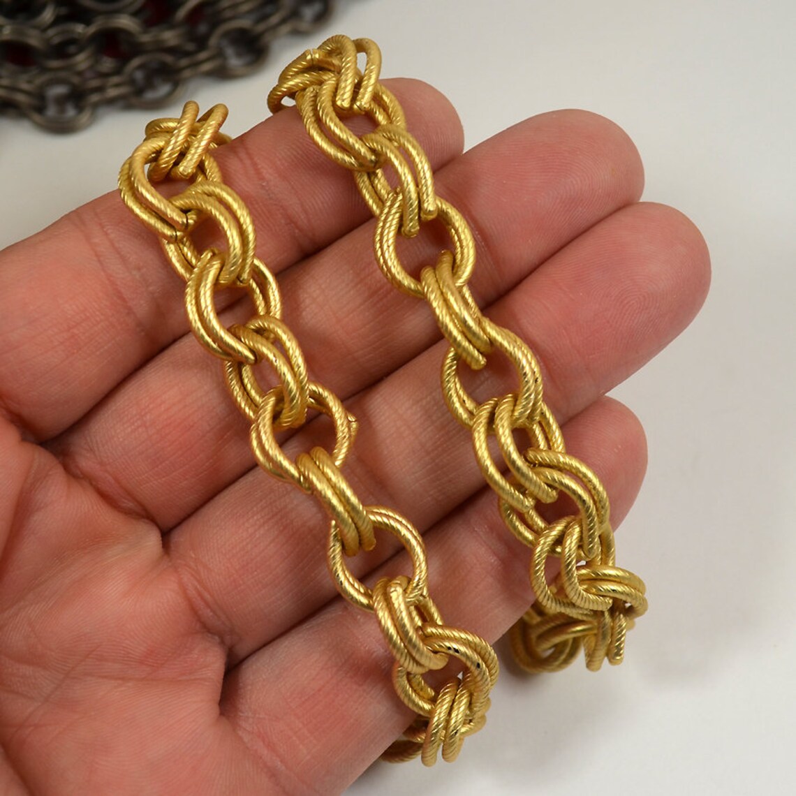 Double Link Etched Heavy Cable Chain Matte Gold CH111-MG - Etsy