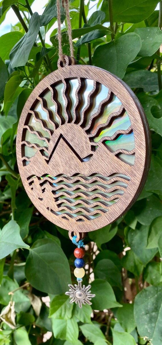 Sun Mountains Ocean Waves Trees Sun Catcher Suncatcher - Etsy
